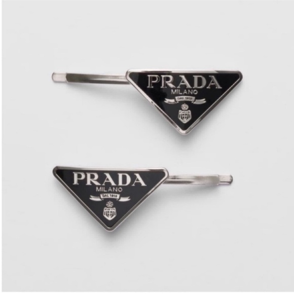 Zara | Accessories | Prada Style Black Triangle Logo Hair Clips Pins ...